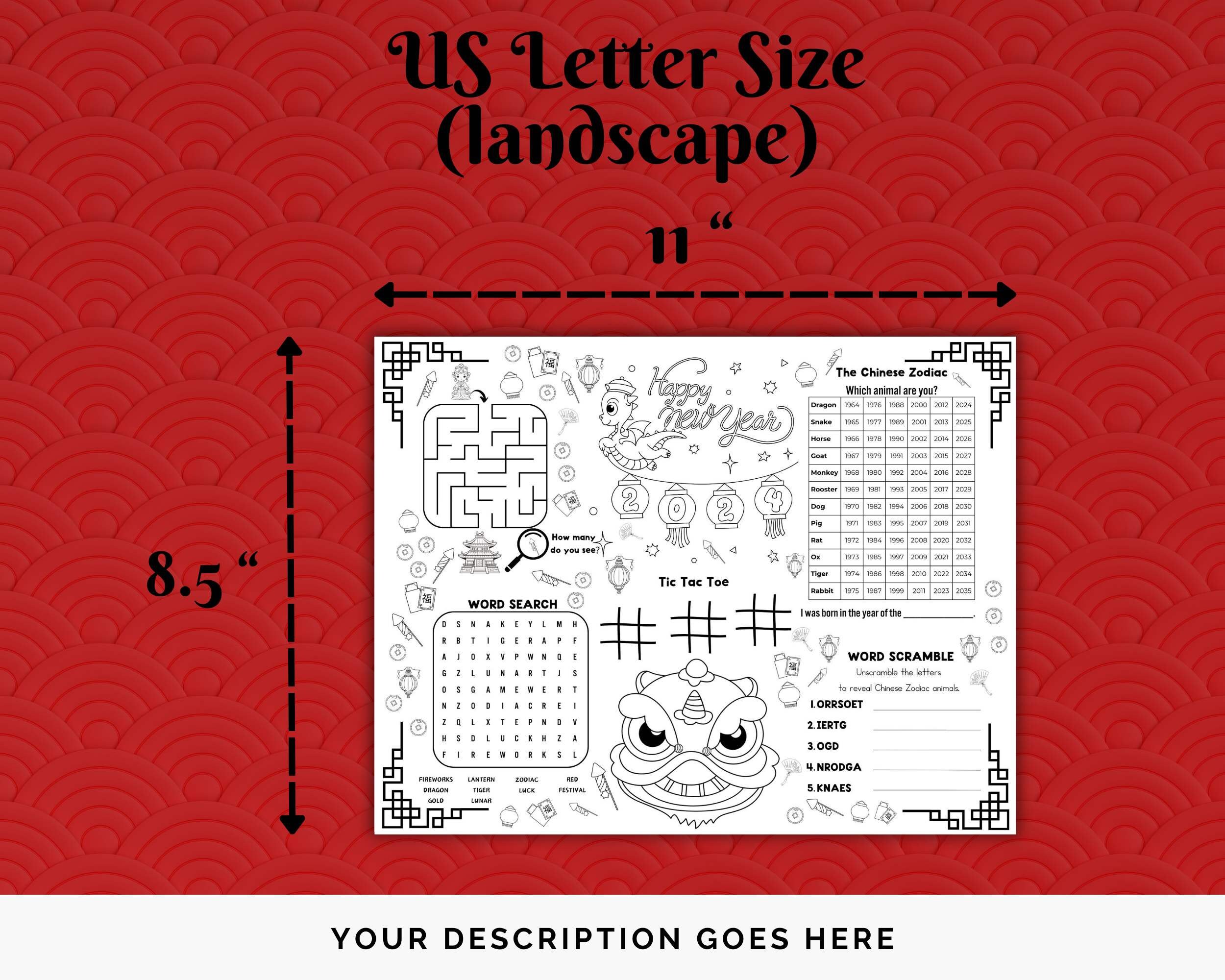 Chinese New Year Printable Activity Placemat 2024 - Etsy