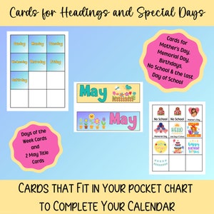 May Calendar Numbers Spring Theme for Pocket Chart Number Cards for ...