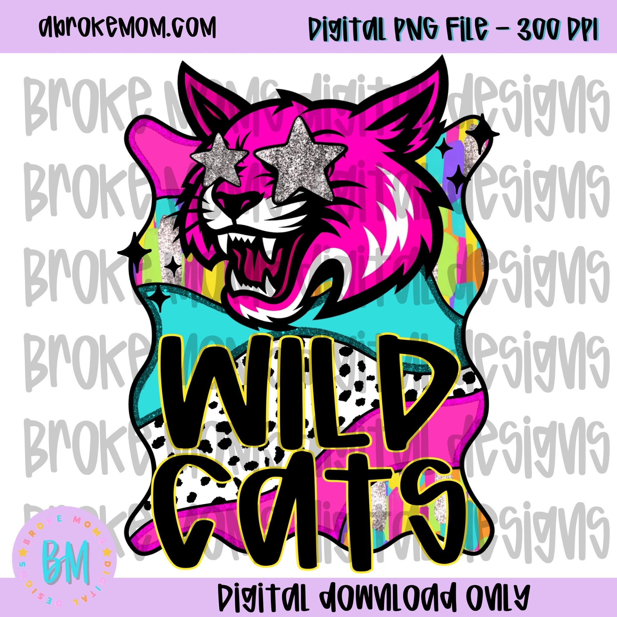 Wildcat Mascot PNG, Pink Glitter Star Wildcat File, Team Spirit Digital ...