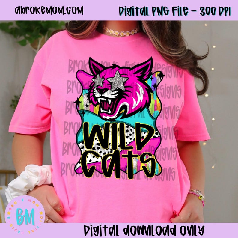 Wildcat Mascot PNG, Pink Glitter Star Wildcat File, Team Spirit Digital ...