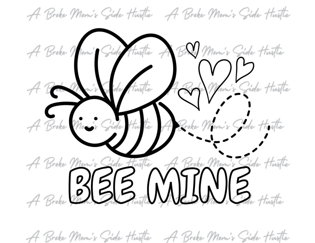 Bee Mine Valentines Coloring *PNG FILE ONLY* - Etsy