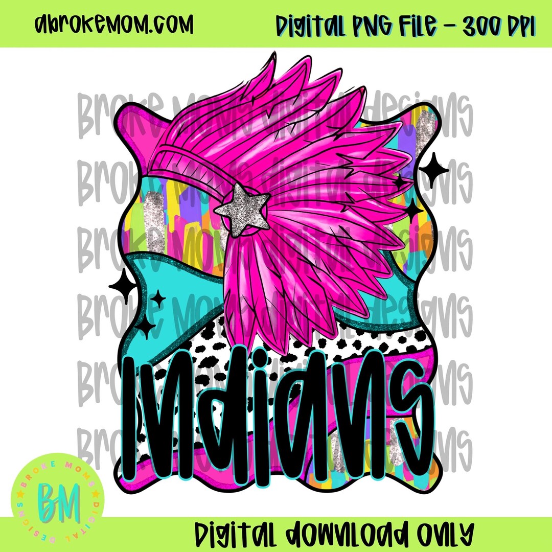 Indians Mascot PNG, Pink Glitter Star Indians File, Team Spirit Digital ...