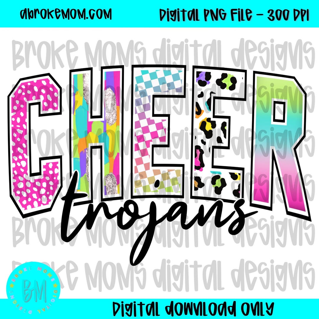 Neon Trojans Cheer PNG | Bright Cheer Sublimation Design | Digital ...