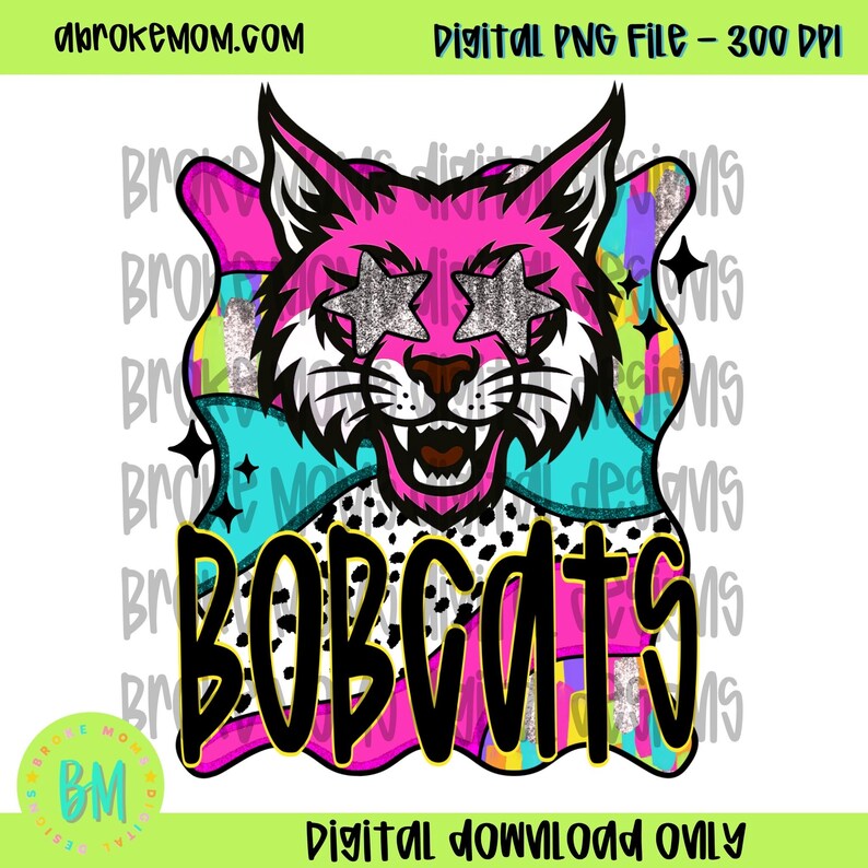 Bobcats Mascot PNG, Pink Glitter Star Bobcats File, Team Spirit Digital ...