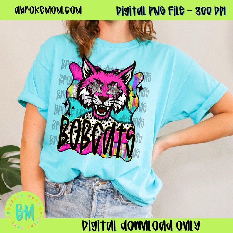 Bobcats Mascot PNG, Pink Glitter Star Bobcats File, Team Spirit Digital ...