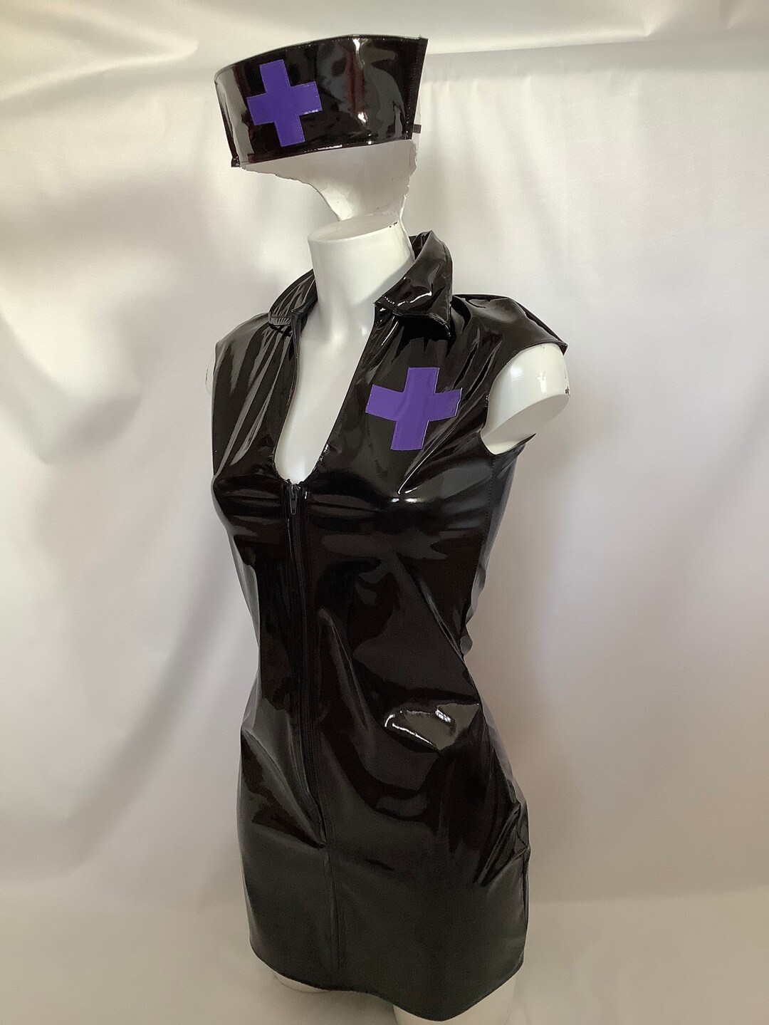 Black Pvc Nurse With Purple Cross and Matching Hat.new Postal Delivery ...