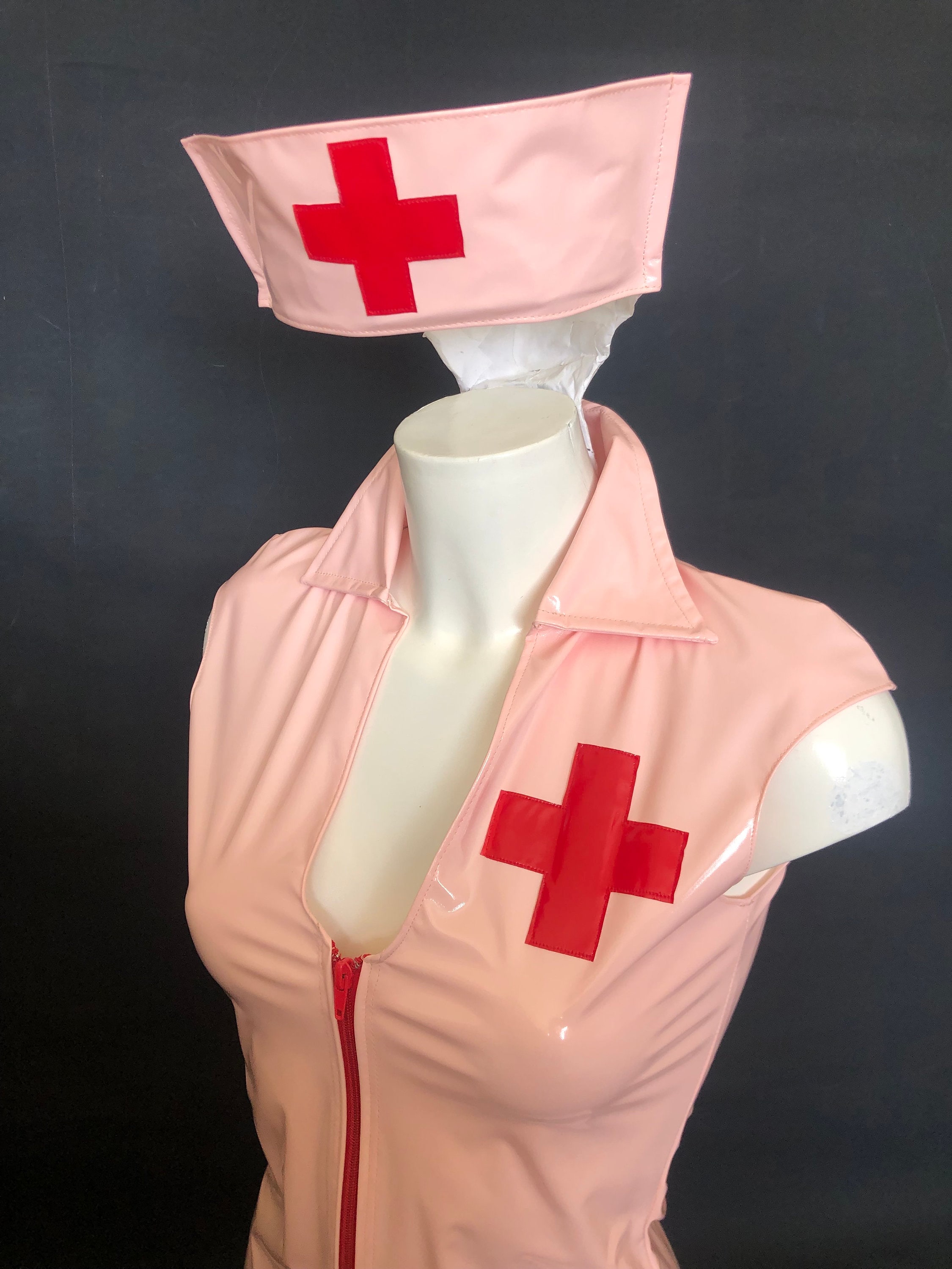 Blush Pink Pvc Nurse Uniform,outfit,costume, Dress With Hat - Etsy