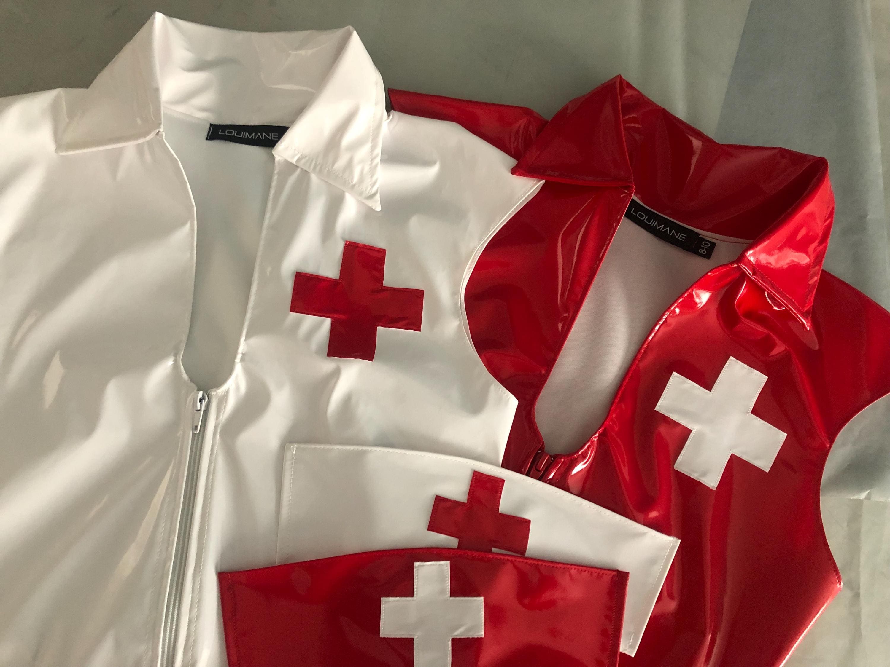 White Pvc Nurse Uniform,outfit,costume, Dress With Hat.new Postal ...