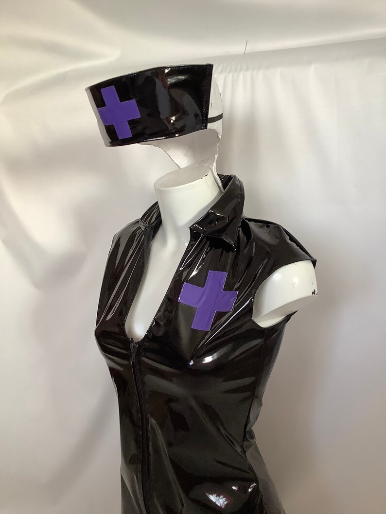 Black Pvc Nurse With Purple Cross and Matching Hat.new Postal Delivery ...