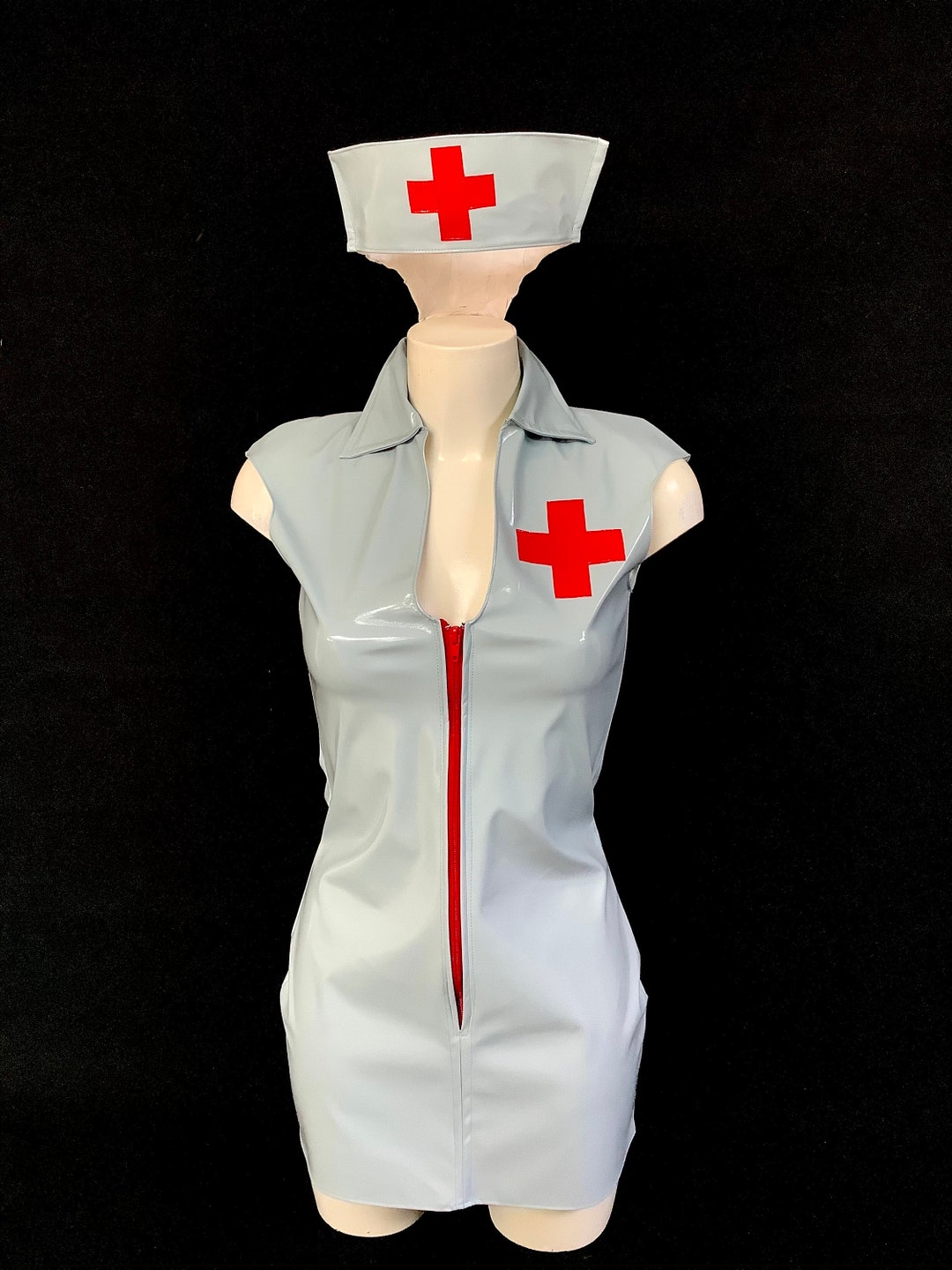 Pale Blue Pvc Nurse Uniform,outfit,costume, Dress With Hat - Etsy