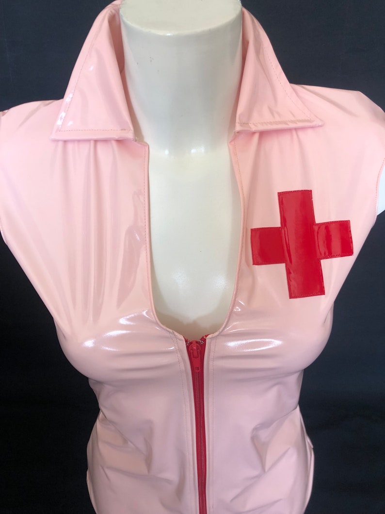 Blush Pink Pvc Nurse Uniform,outfit,costume, Dress With Hat - Etsy