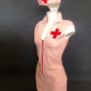 Blush Pink Pvc Nurse Uniform,outfit,costume, Dress With Hat - Etsy