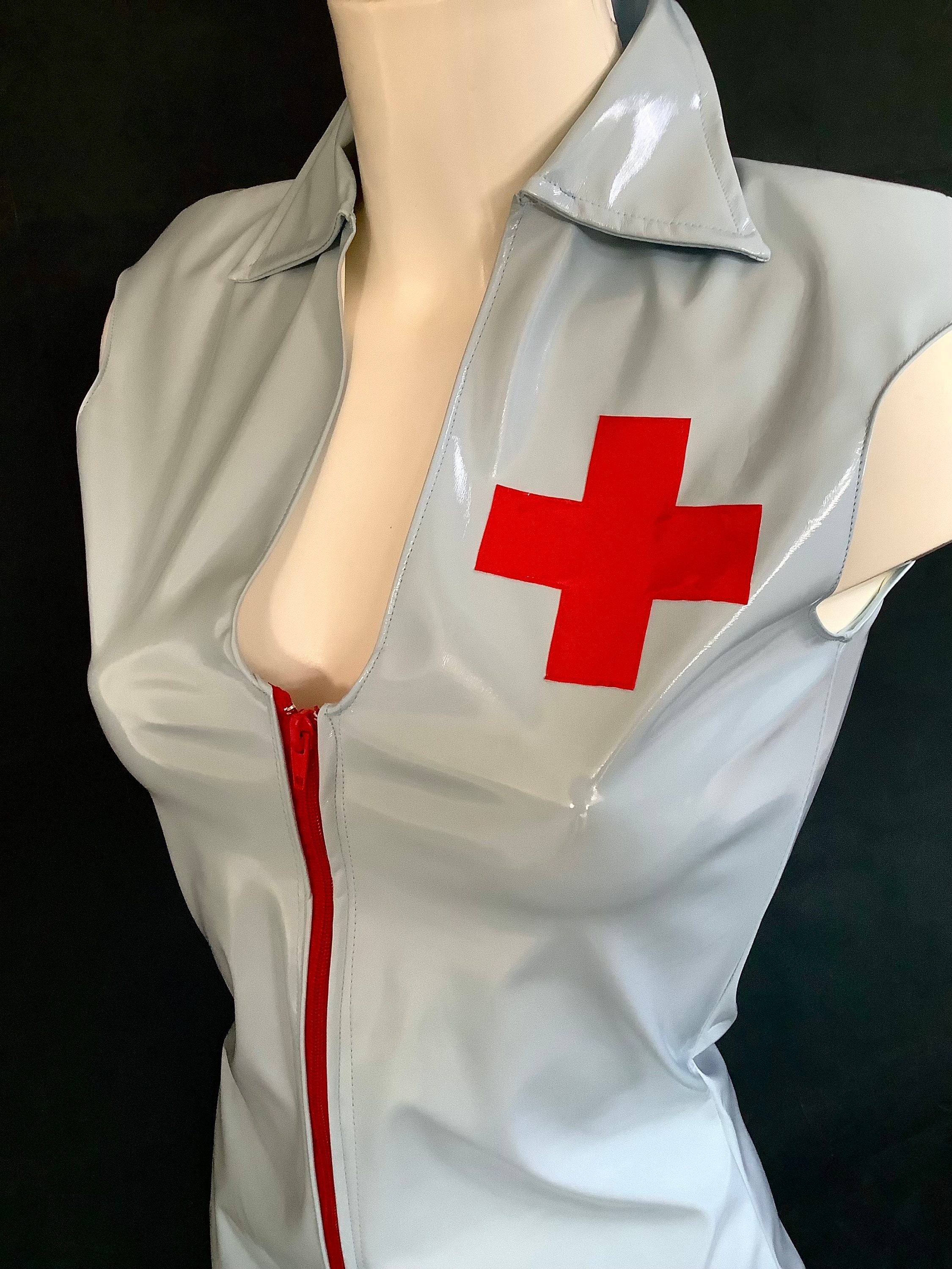 Baby Blue Pvc Nurse Uniform,outfit,costume, Dress With Hat. New Postal ...