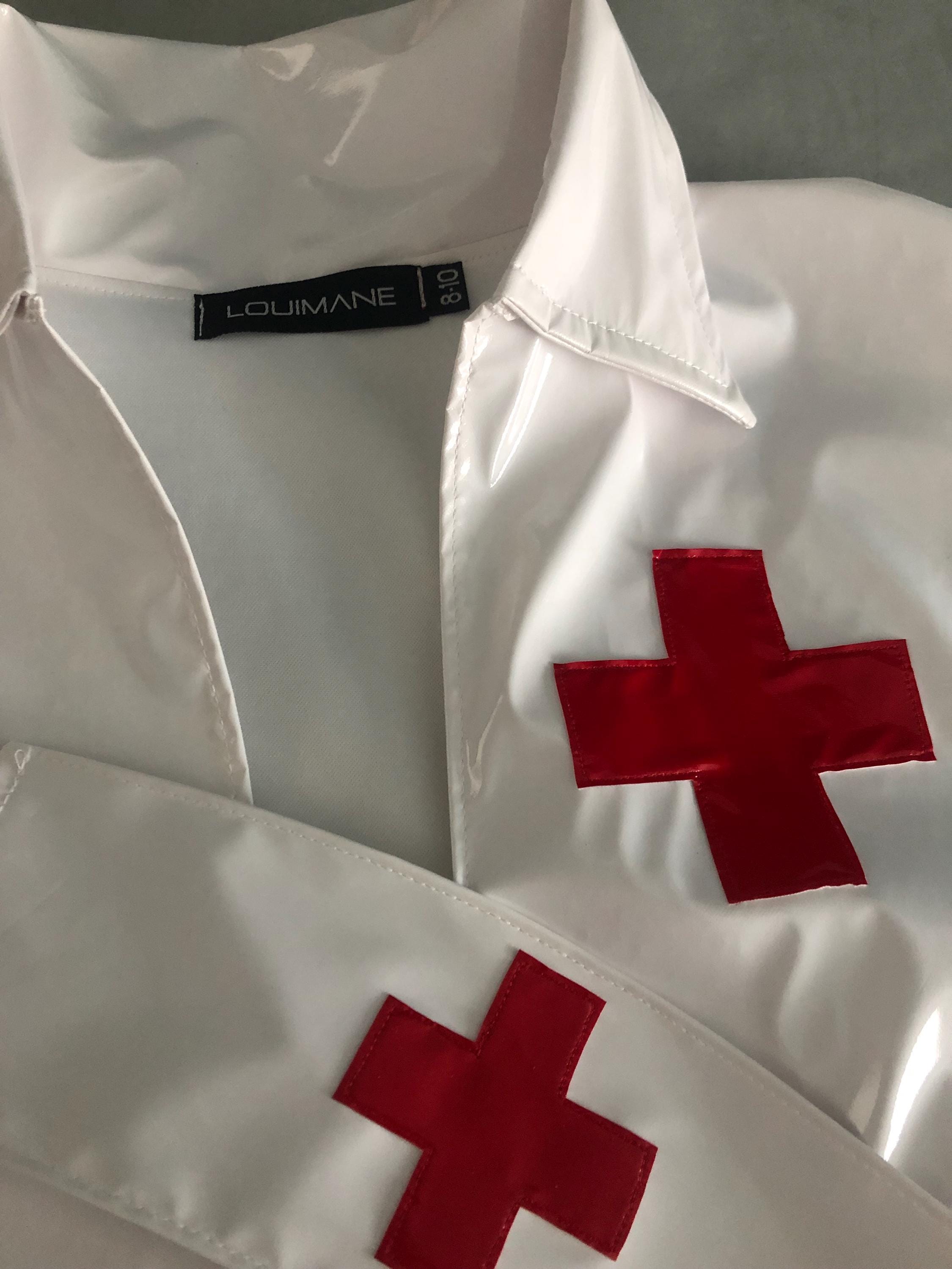 White Pvc Nurse Uniform,outfit,costume, Dress With Hat.new Postal ...