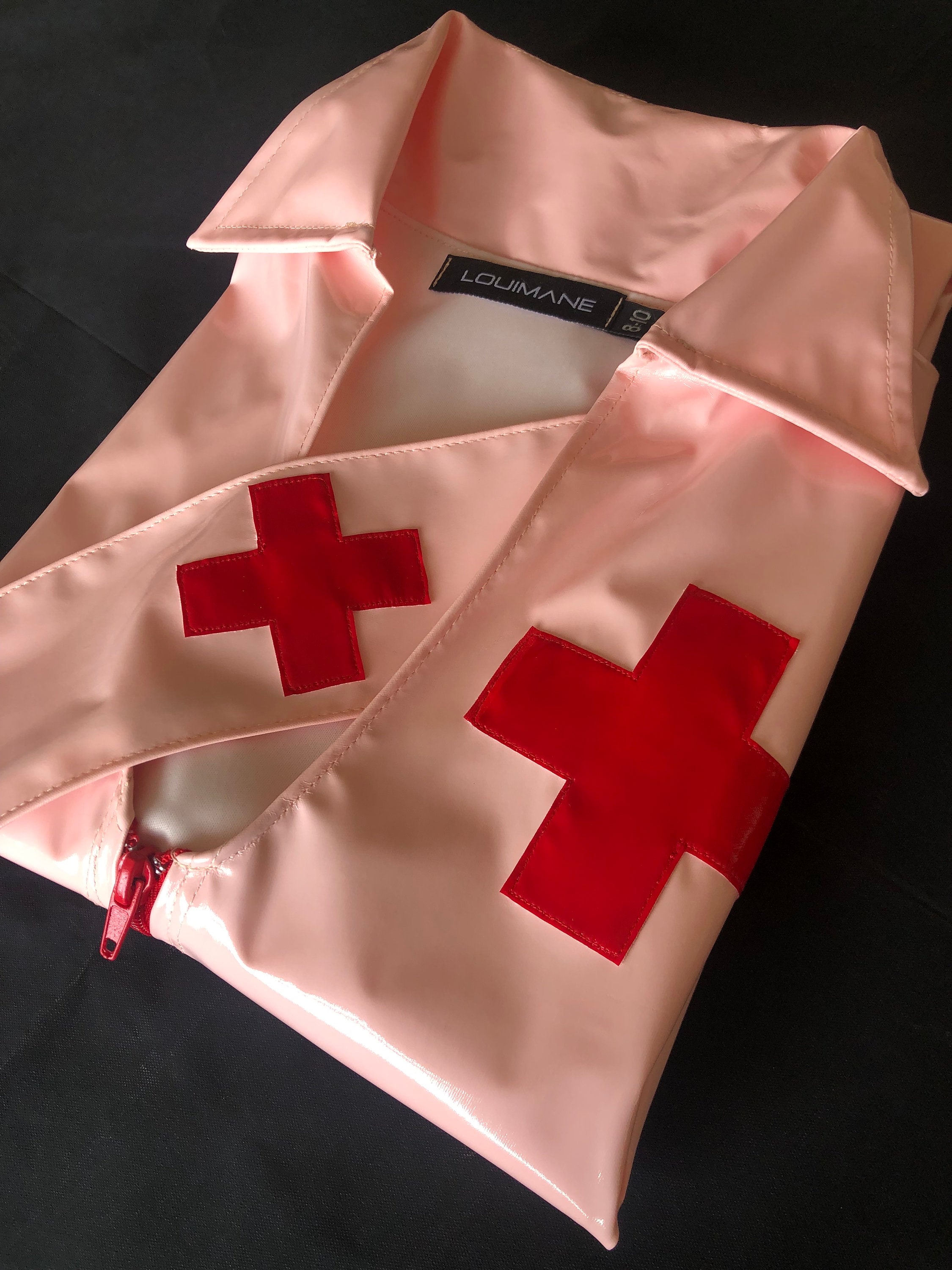 Blush Pink Pvc Nurse Uniform,outfit,costume, Dress With Hat - Etsy