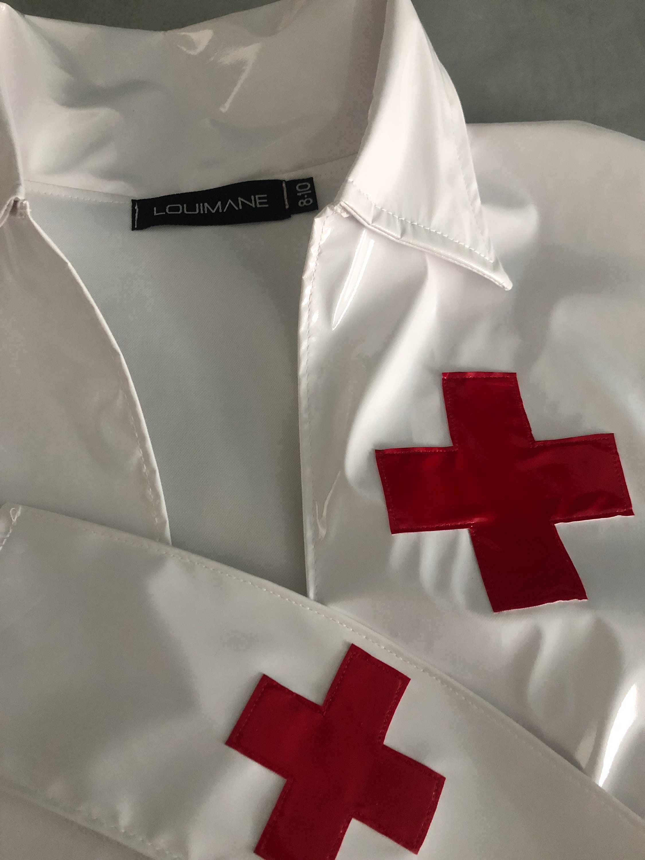White Pvc Nurse Uniformoutfitcostume Dress With Hat Etsy