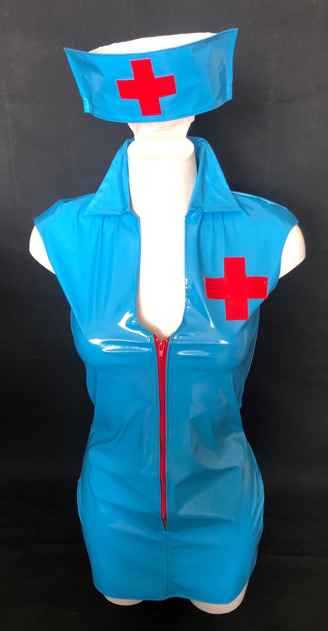 Turquoise Blue Pvc Uniform,outfit,costume, Dress With Hat.new Postal ...