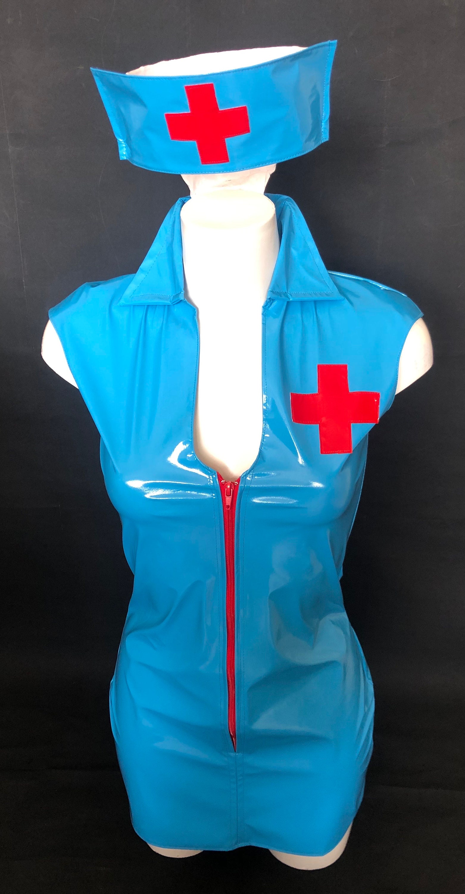 Turquoise Blue Pvc Uniform,outfit,costume, Dress With Hat.new Postal ...