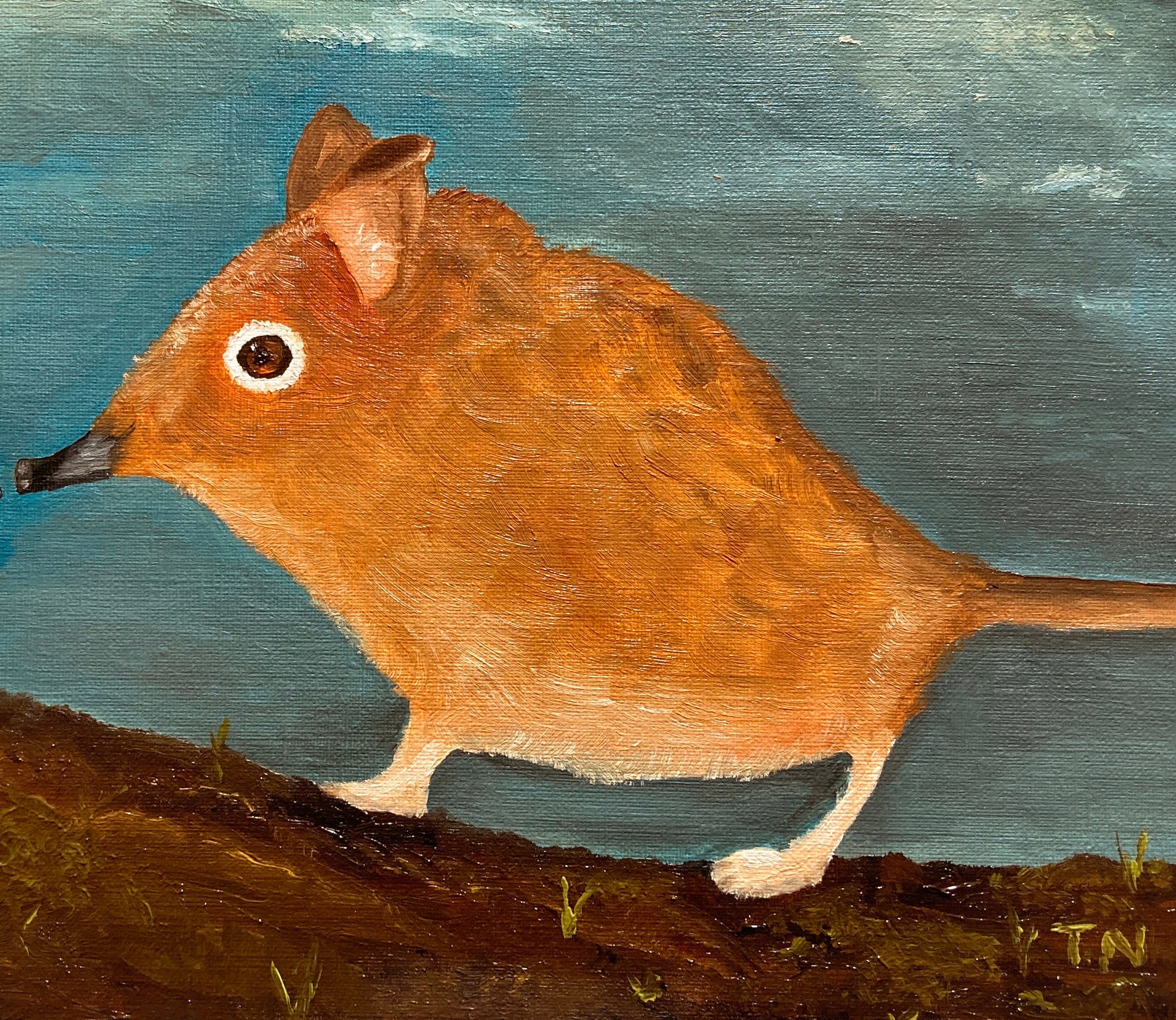 Animal Portrait, Framed Whimsical Art, Elephant Shrew With Flower ...