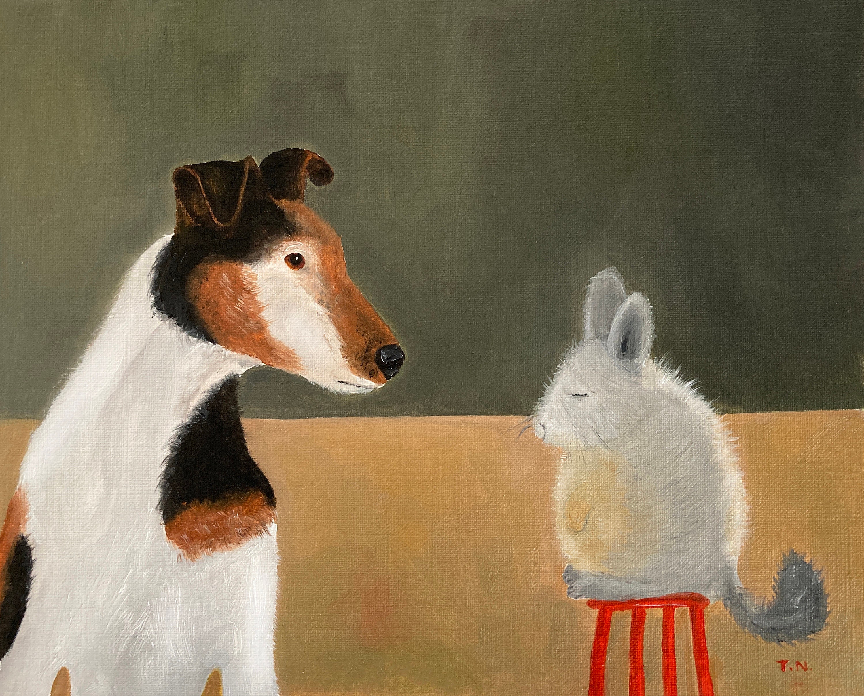 Fox Terrier Dog With Viscacha Art Print, Whimsical Dog Wall Art, Kids ...