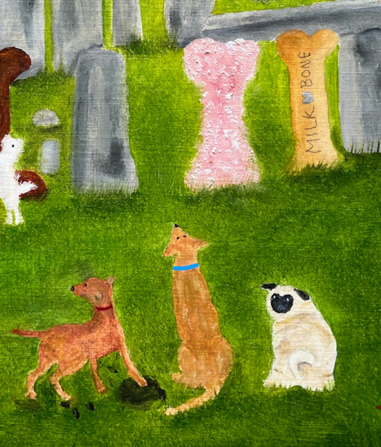 Fine Art Print of Dogs at bone Henge, Dog Bone Art, Stone Henge ...