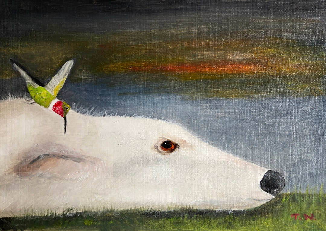 Dog and Hummingbird Art Print, Hummingbird Lover, Whispering Bird ...