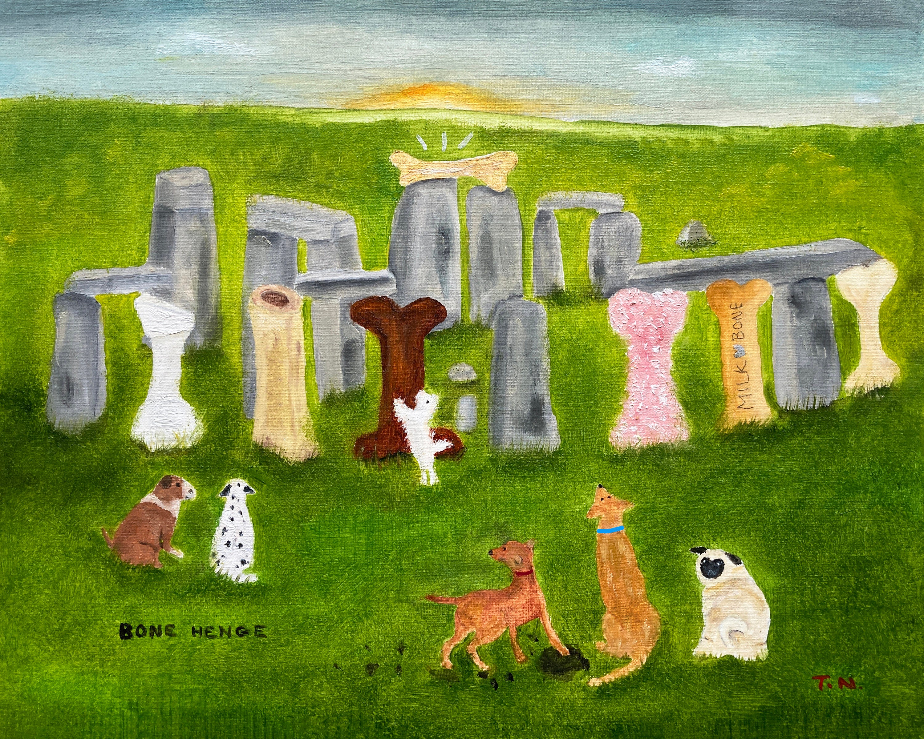 Fine Art Print of Dogs at bone Henge, Dog Bone Art, Stone Henge ...