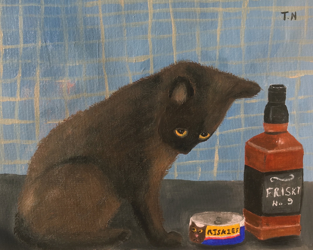 Naughty Cat Portrait, Mischievous Kitten Art Print, Embarrassed Cat ...