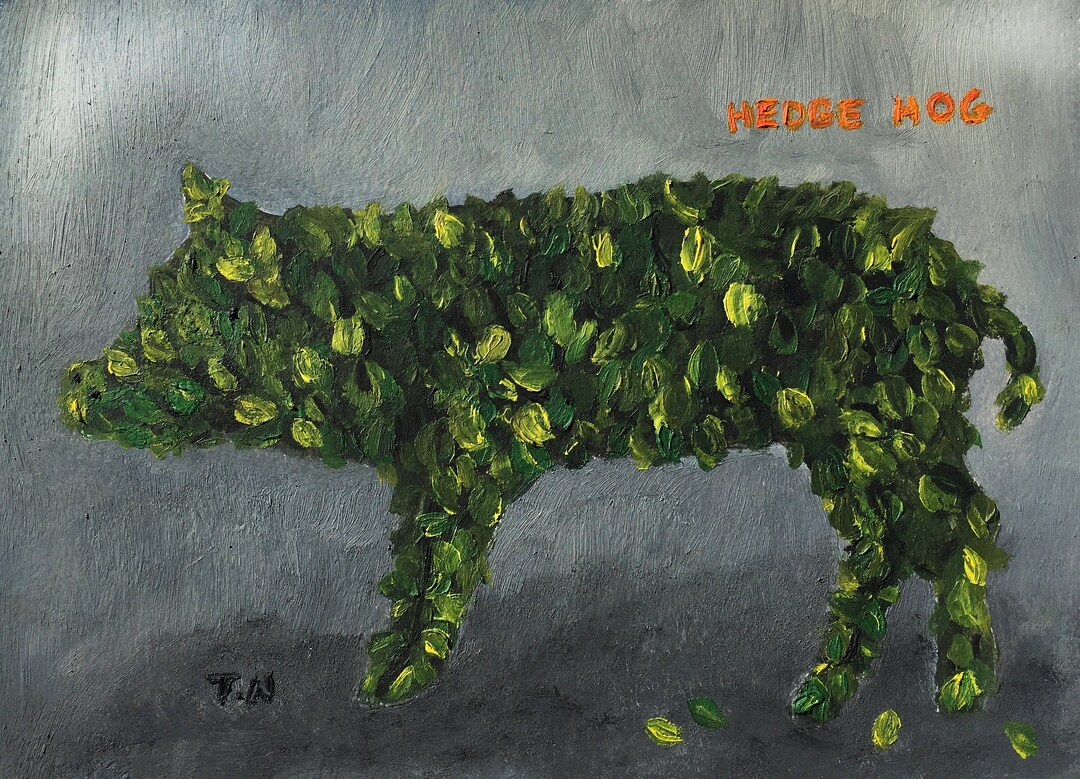 Humorous Pig Print, Original Pig Art, Piglet Lover Gift, Hedgehog ...
