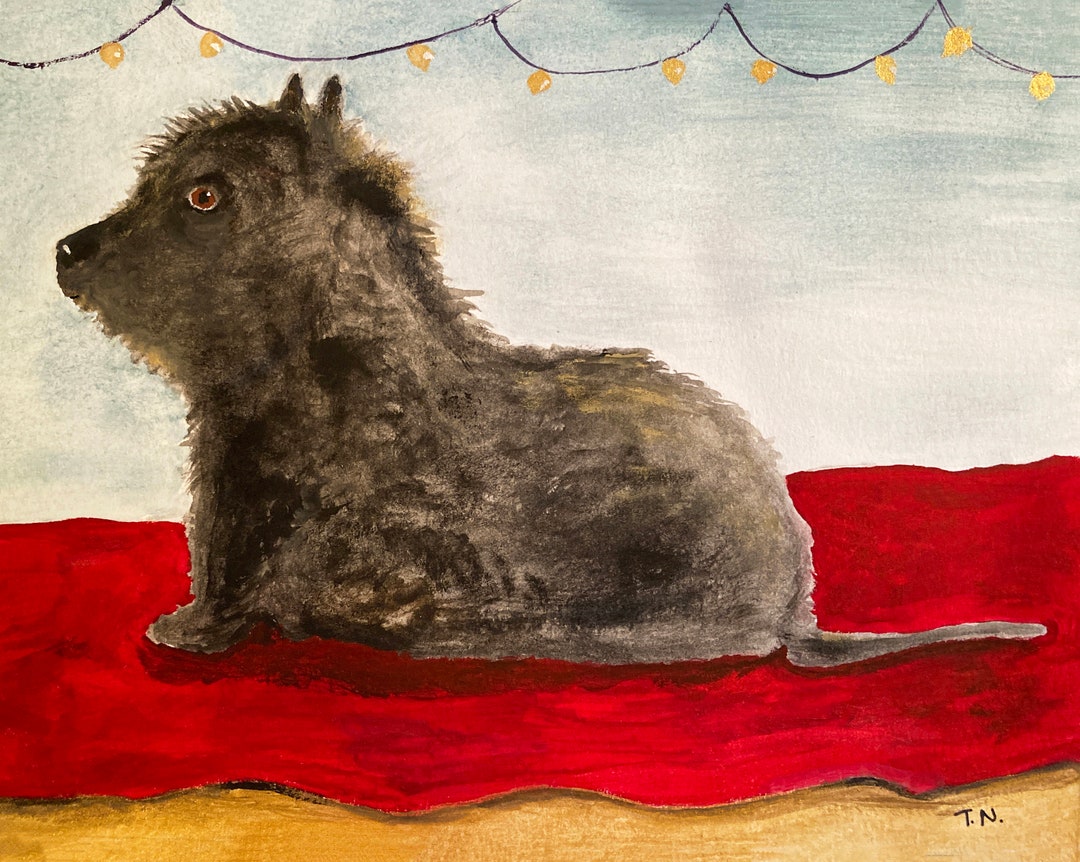 Scruffy Dog Art Print, Naive Terrier Portrait, Animal Wall Decor, Royal ...