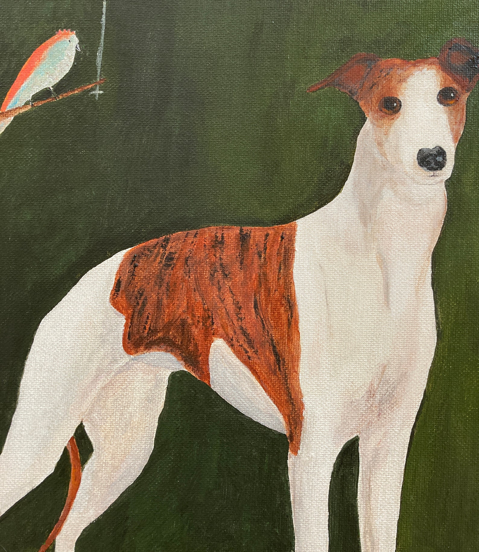 Whippet Art Print With Dachshund and Bird, Framed Original Wall Art ...