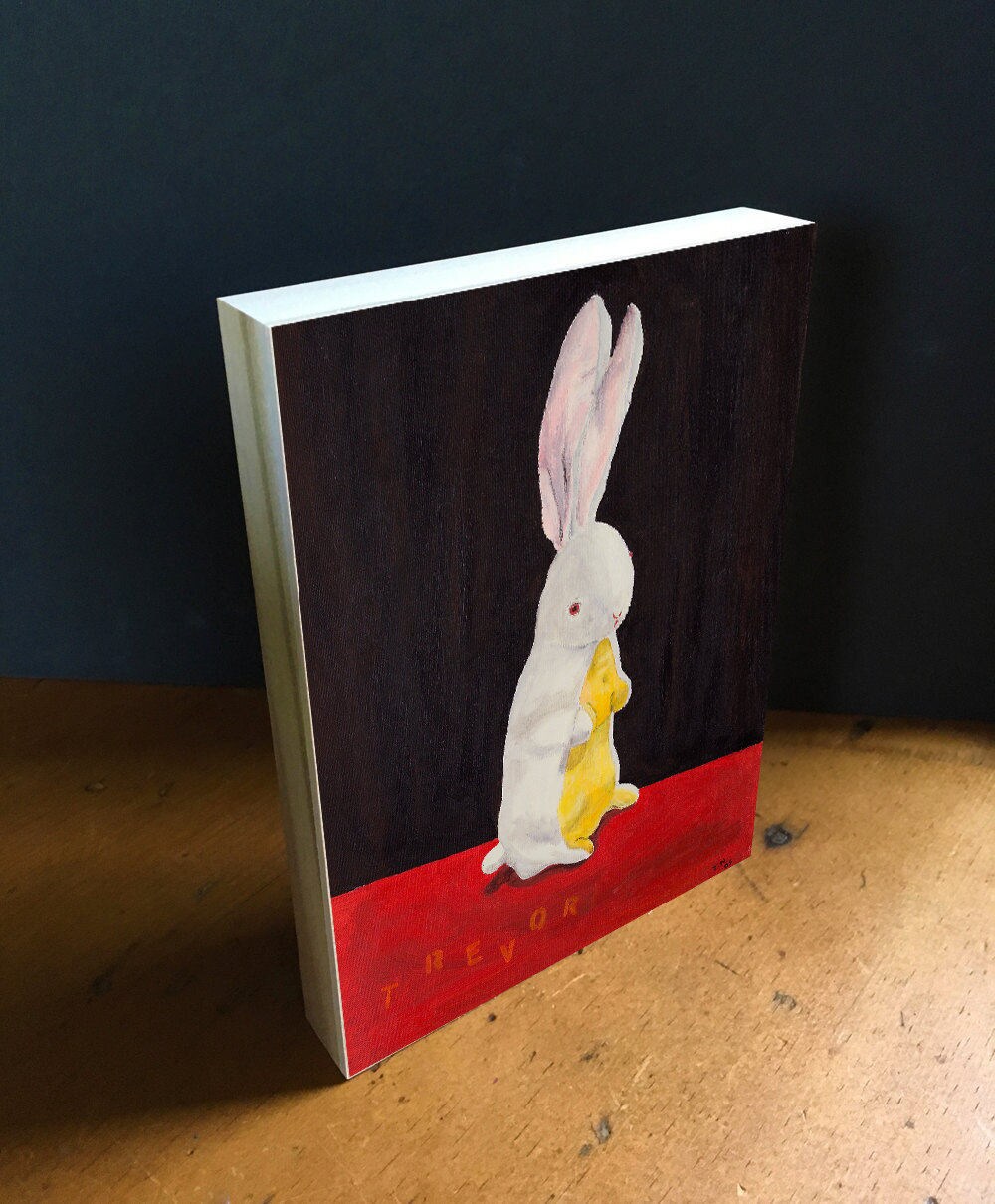 Rabbit Painting, Whimsical Bunny Art, Portrait of a Vintage Toy Rabbit ...