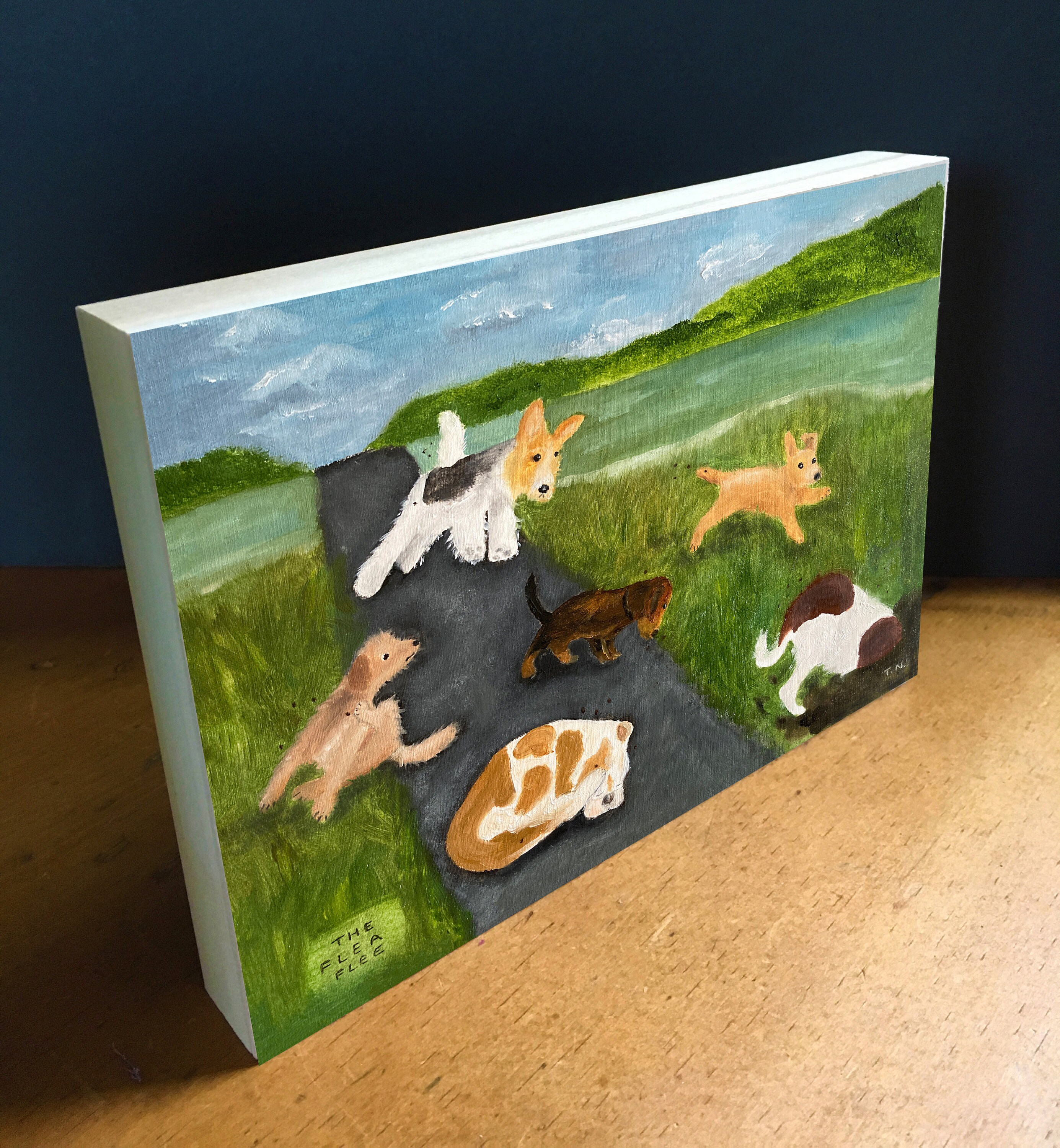 Whimsical Print of Dogs Fleeing Fleas in Grass, Dog Lover Gift ...