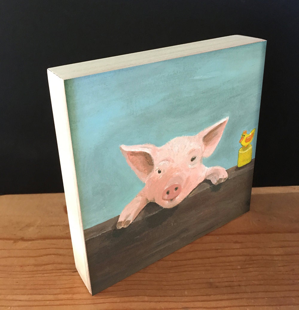 Pig Print, Piglet With Toy Bird, Framed Piglet Portrait, Pig Lover Gift ...