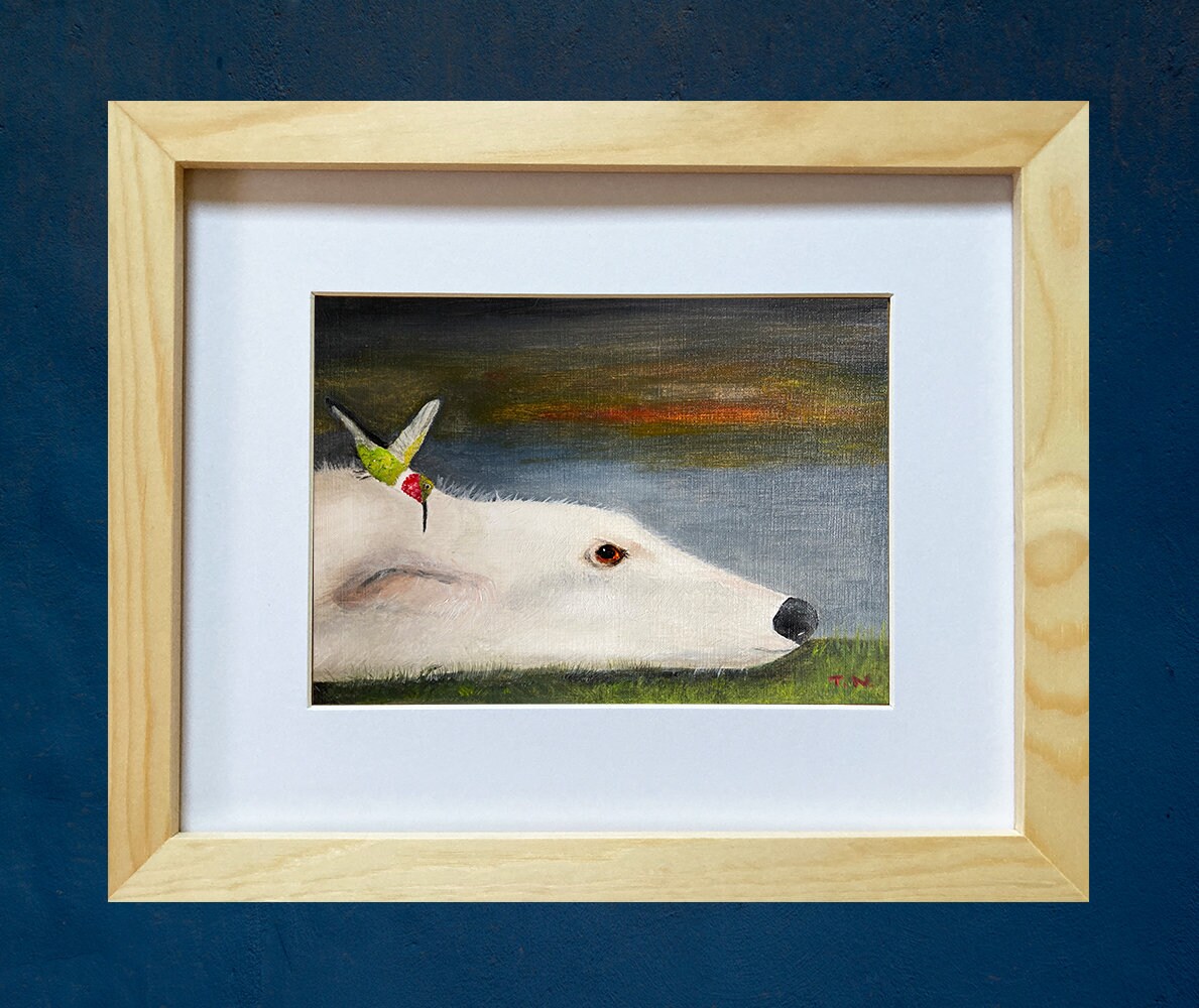 Dog and Hummingbird Art Print, Hummingbird Lover, Whispering Bird ...
