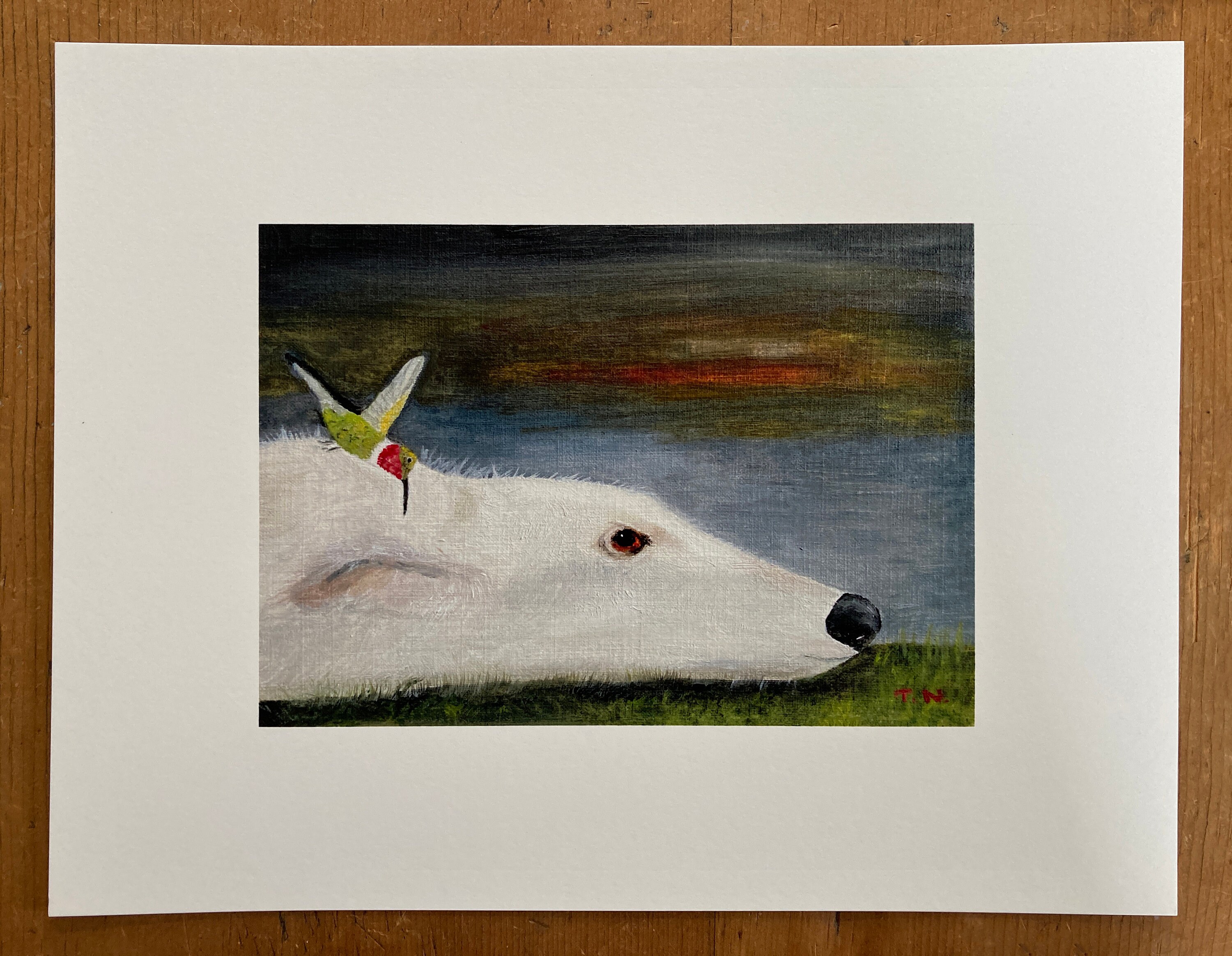 Dog and Hummingbird Art Print, Hummingbird Lover, Whispering Bird ...