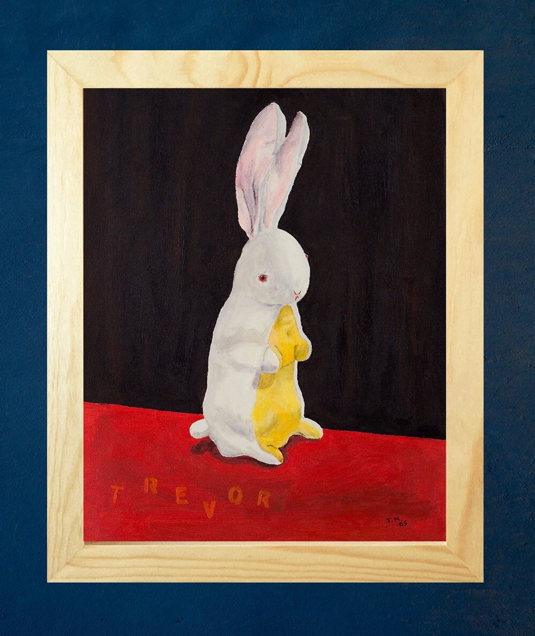 Rabbit Painting, Whimsical Bunny Art, Portrait of a Vintage Toy Rabbit ...