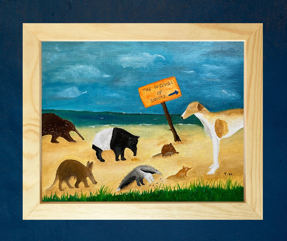 Art Print of Long Snout Animals on the Beach, Anteater, Borzoi ...