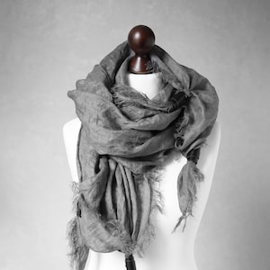 Dystopian Post-apocalyptic Linen Scarf Wrap With Hand Distressed Raw ...