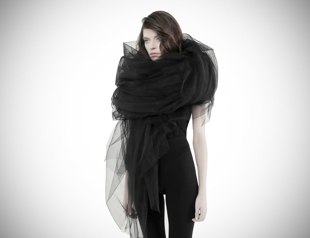 Gothic Scarf. Black Sheer Shrug. Avant Garde Scarf. Halloween Tulle ...