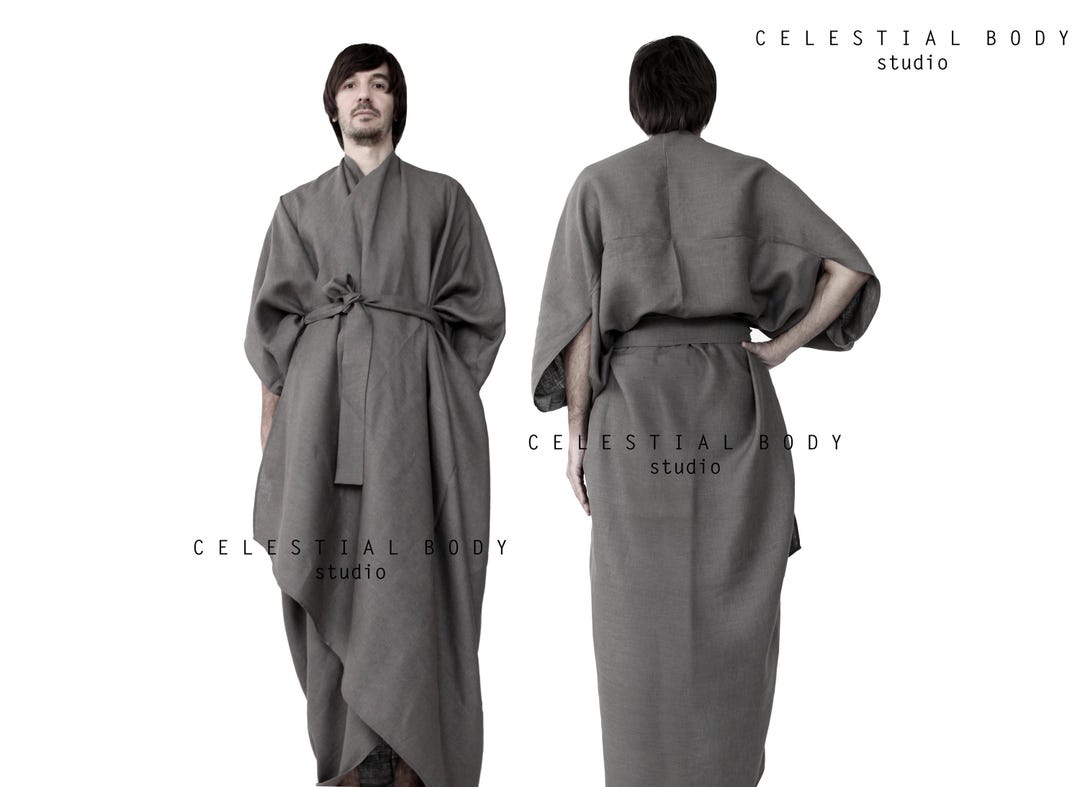 Men's Avant-garde Linen Kimono Robe - Etsy