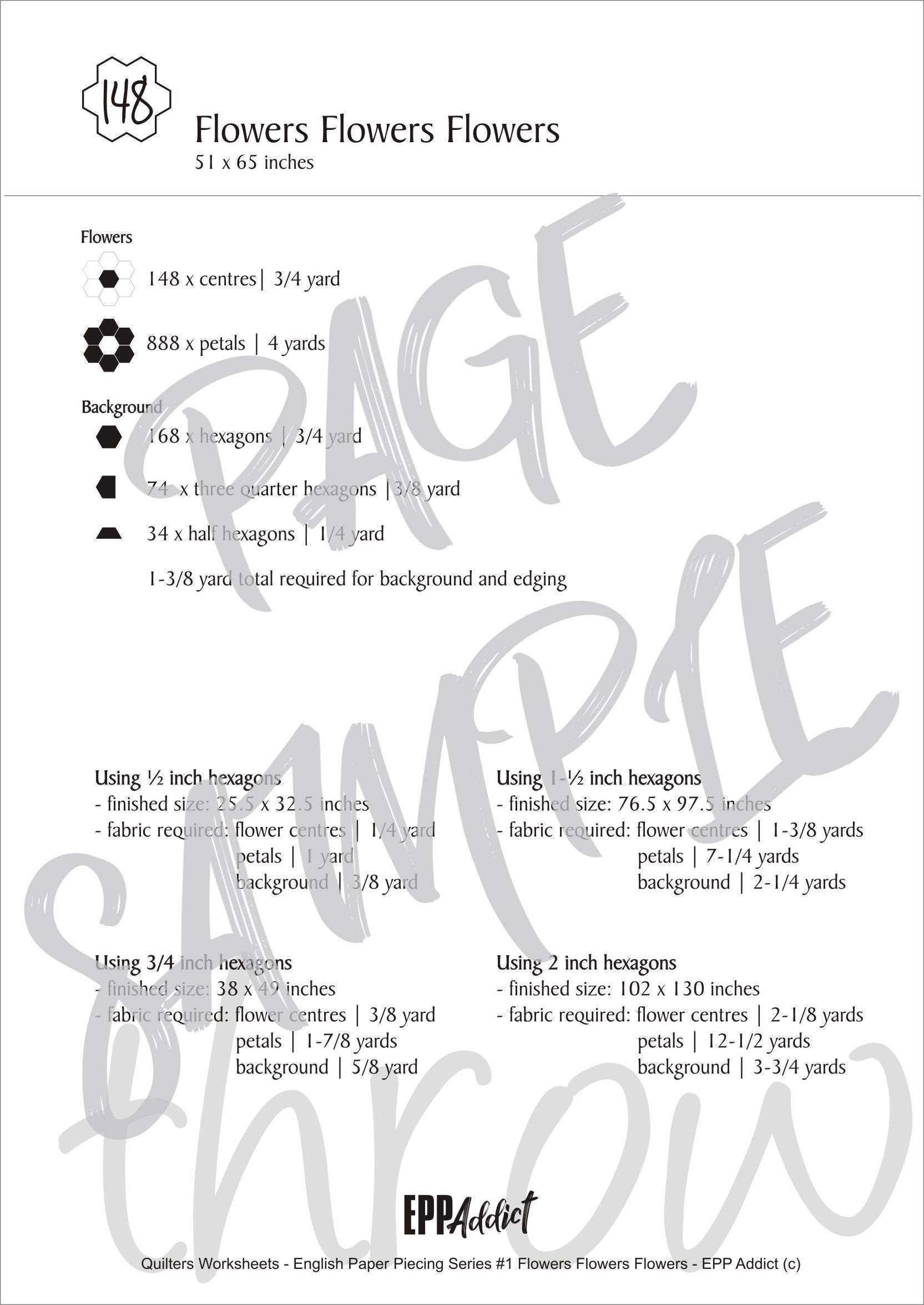 EPP Hexagon Flower Worksheet 1 Flowers Flowers Flowers - Etsy