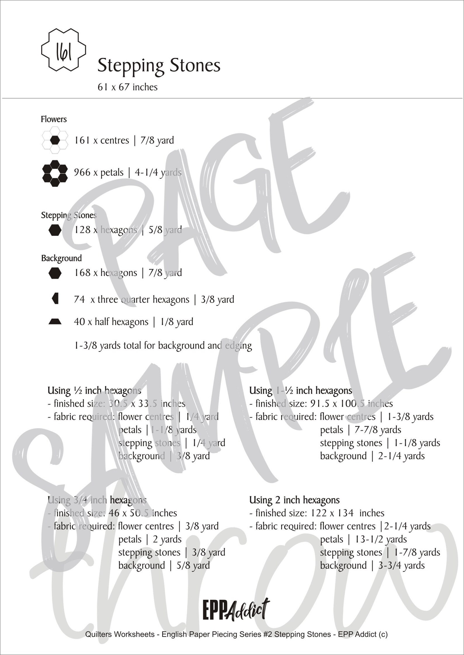 EPP Hexagon Flower Worksheet #2 | Stepping Stones | EPP | Layout ...