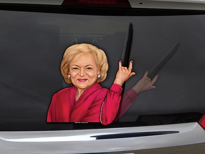 Betty White Wipertag Decal and Arm Attach to Rear Vehicle Wiper Blades ...