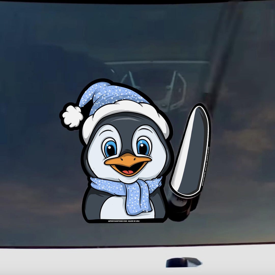 Waving Willy the Penguin Wipertag Decal and Arm Attaches to Rear Wiper ...