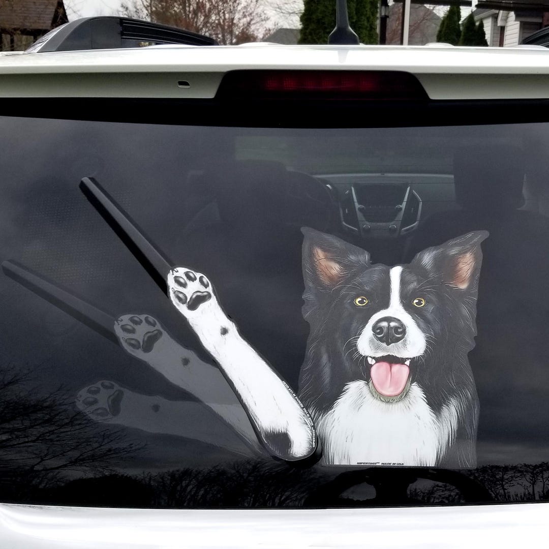 Border Collie Riley Dog Waving Wipertags Decal and Paw Attach to Rear ...