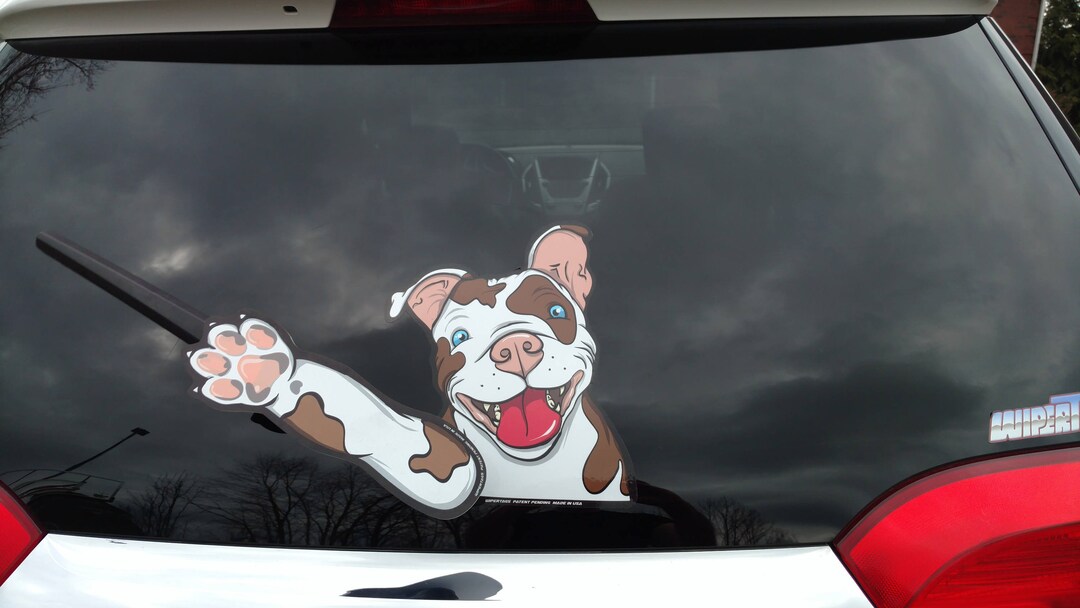 Daisy Rescue Pitbull Waving Dog Wipertags Decal and Paw Attach to Rear ...