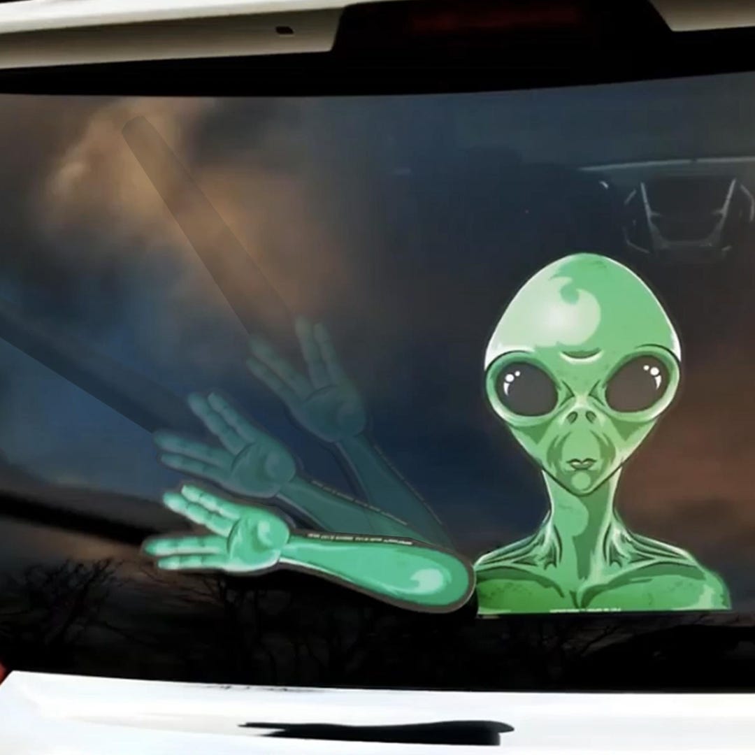 Alien Waving Martian Wipertag Decal and Arm Attaches to Rear Wiper ...