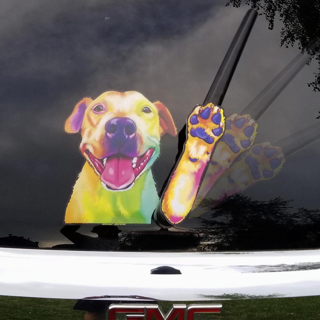 Pitbull Watercolor Waving Dog Wipertag Decal and Paw Attach to Rear ...