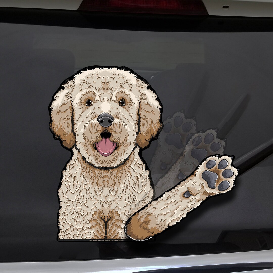 Fletcher Doodle Dog Waving Wipertags Decal and Paw Attach to Rear Wiper ...